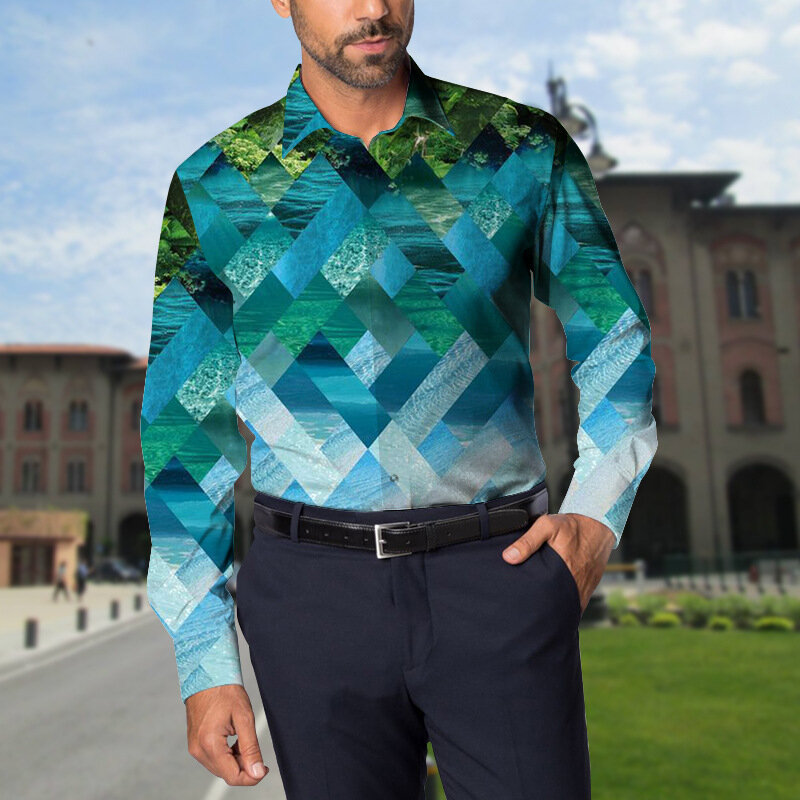 Мужская рубашка с длинным рукавом в гавайском стиле европейского размера с 3D-печатью тонкие топы для мужчин