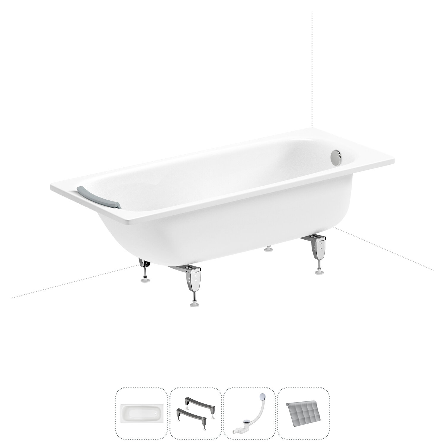 Стальная ванна 160х70 Sanitana BLB Universal 20220705R в наборе 4 в 1: металлическая ванна 160 х 70 см с шумоизоляцией, ножки, слив-перелив, подголовник