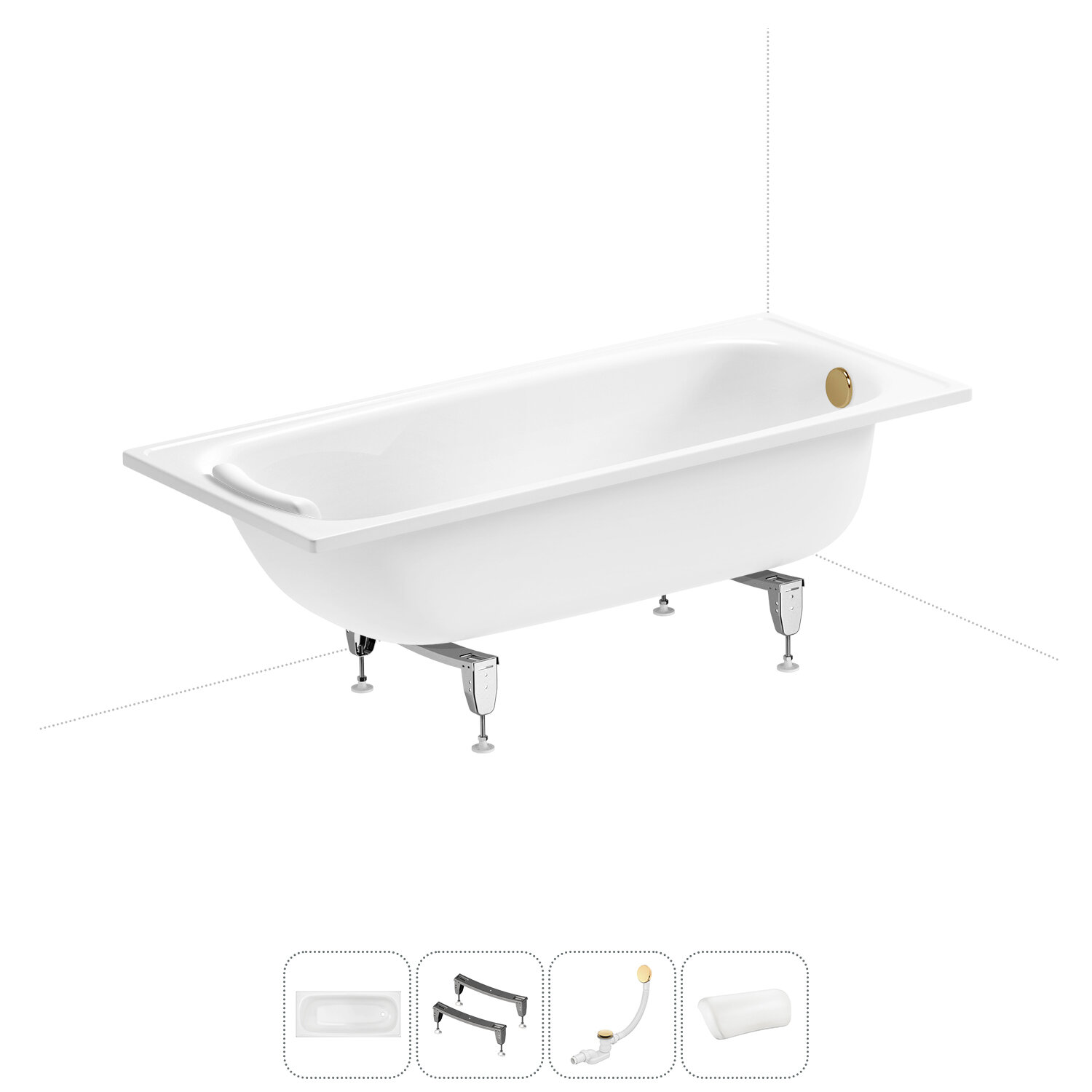 Стальная ванна 160х70 Sanitana BLB Europa 20220644R в наборе 4 в 1: металлическая ванна 160 х 70 см, ножки, слив-перелив, подголовник