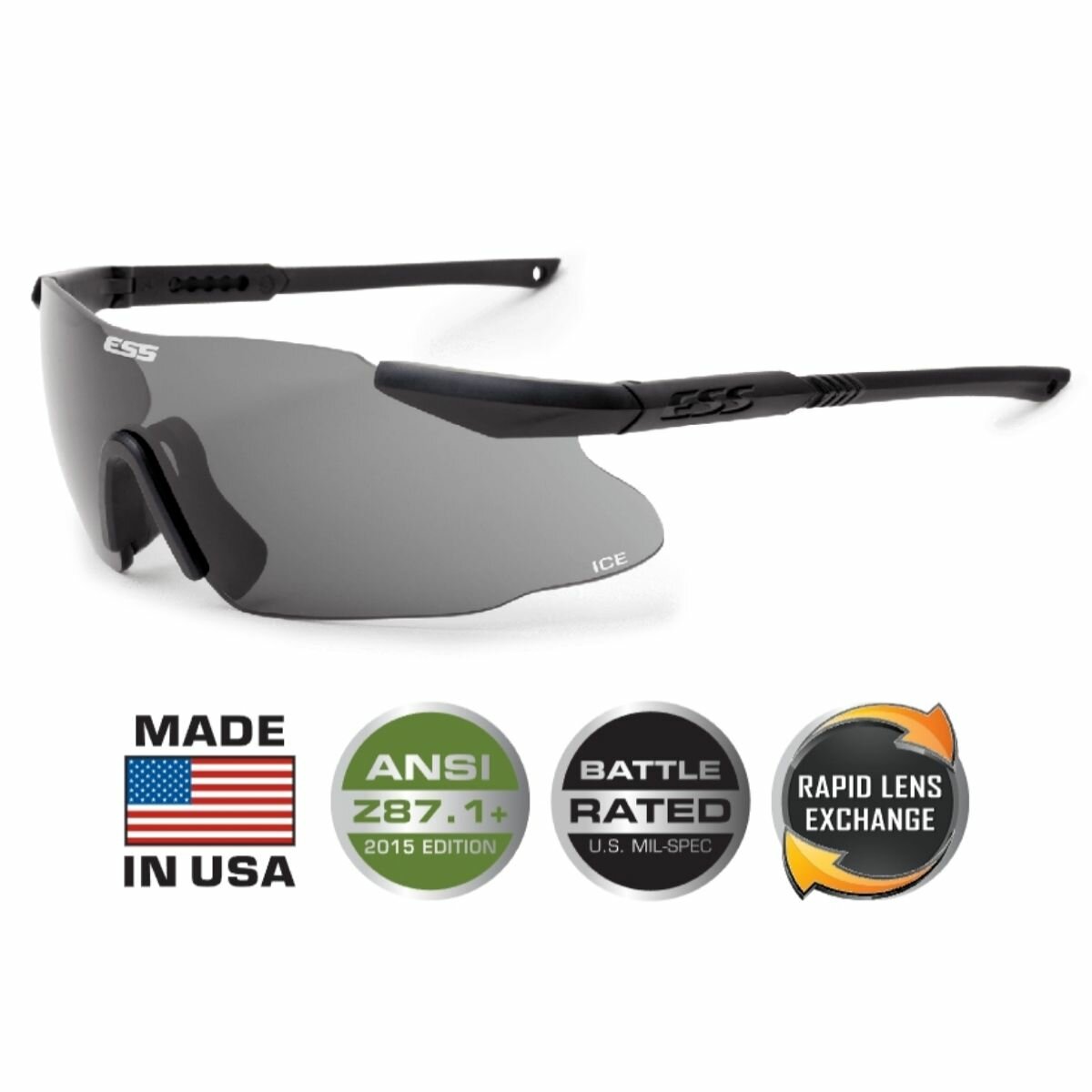 Тактические очки ESS ICE для стрельбы с серыми линзами защита глаз, устойчивость к ударам и удобная посадка