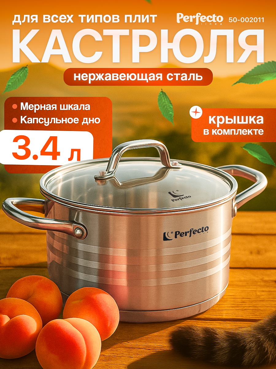 Кастрюля из нержавеющей стали, 3.4 л, ф 20 x 11, серия MILAGROS (Милагрос), PERFECTO LINEA, арт.50-002011