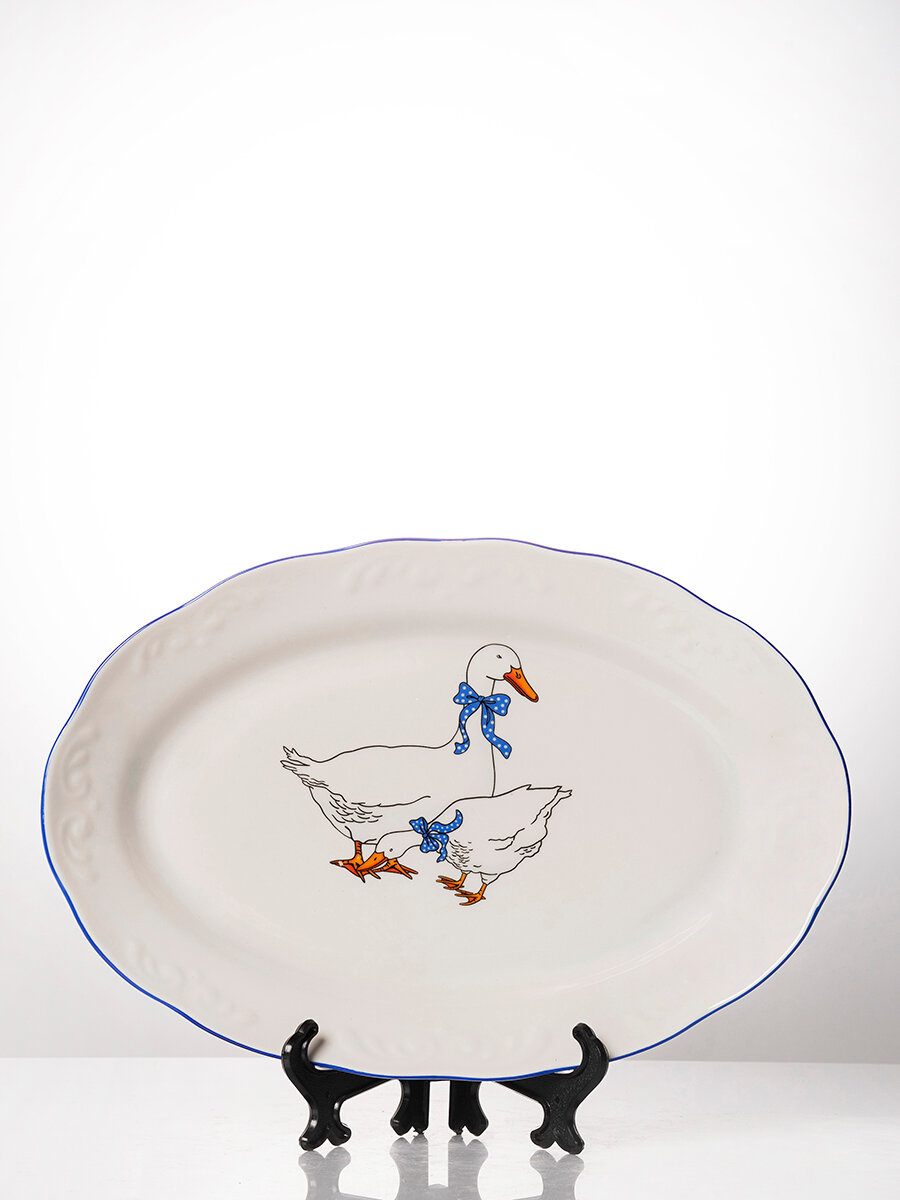 Блюдо фарфоровое 315 мм, "Гуси" ф. Надежда, Добрушский фарфоровый завод