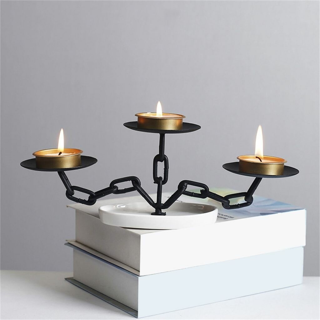 Подсвечник из кованого железа с керамической пластиной-трехзвенная железная цепочка с керамическим пластинчатым подсвечником