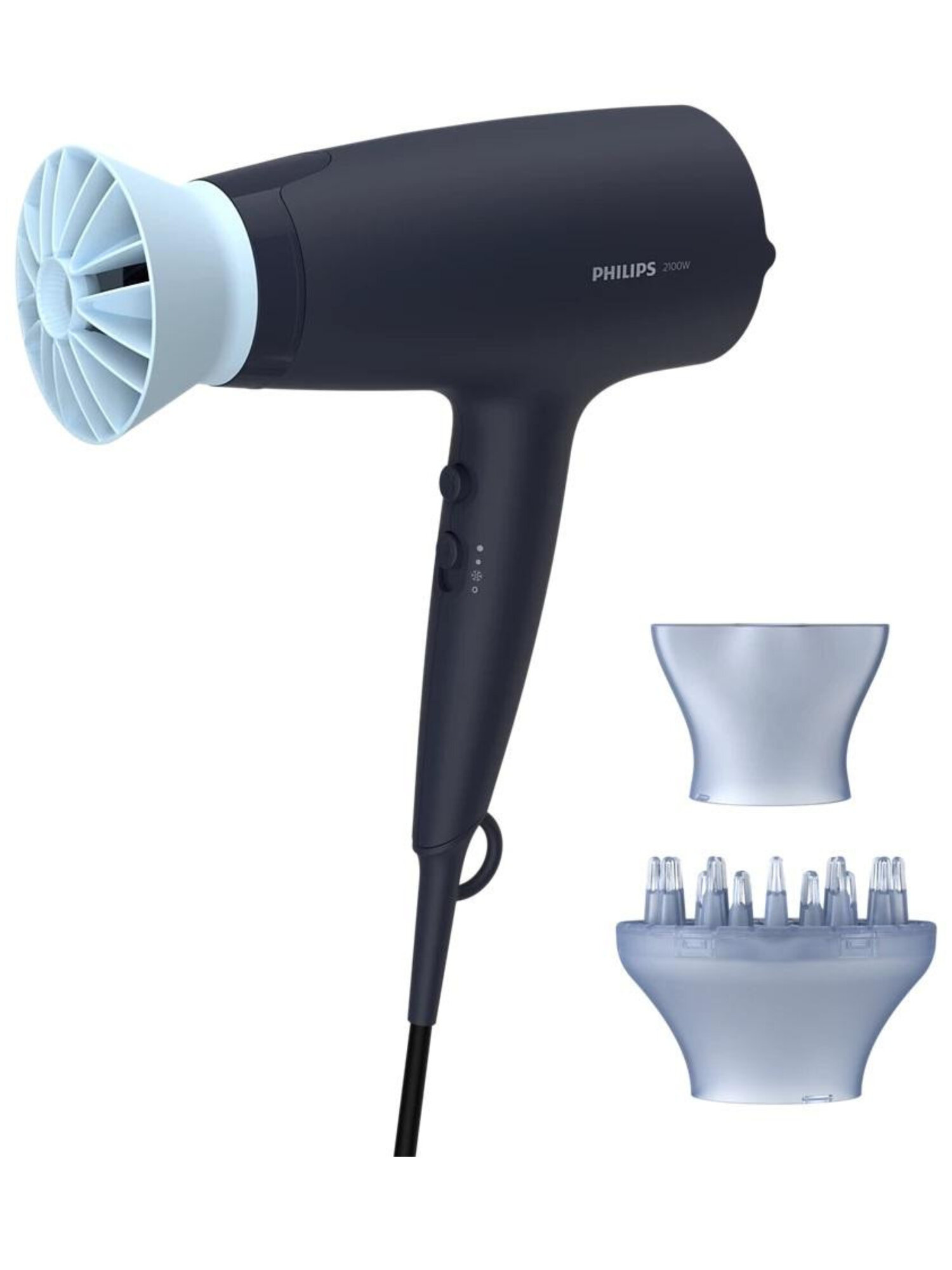 Фен Philips BHD360/20, 2100 Вт, 3 режима, холодный воздух, шнур 1.8 м, диффузор, синий
