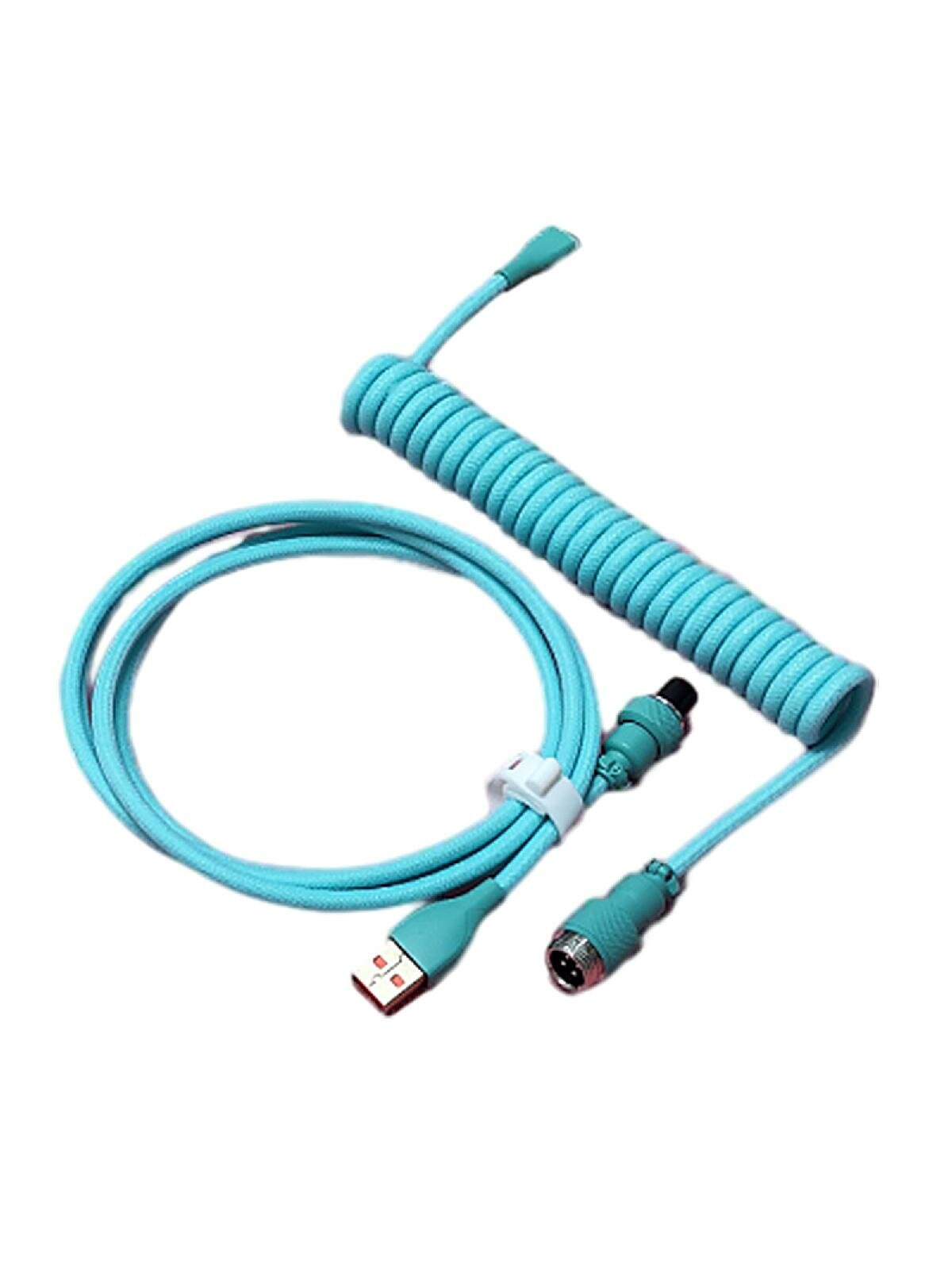 Coiled USB Cable Coiled Aviation Cable TypeC to USB-A Removable Aviation Plug for Mechanical Keyboards Detachable