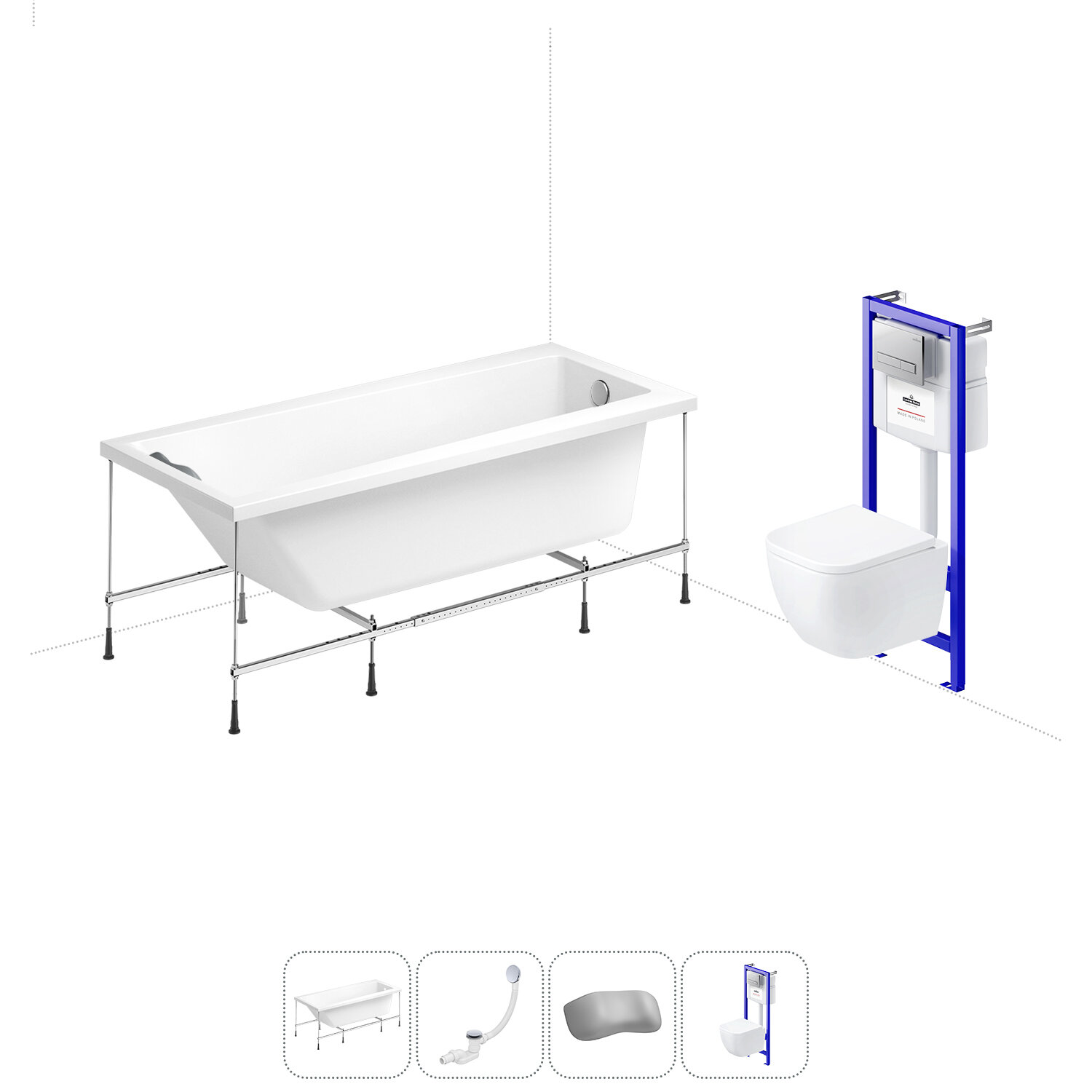 Акриловая ванна 150x75 с каркасом Lavinia Boho Rock 20221129R в наборе 5 в 1: ванна, ножки, слив-перелив, подголовник, унитаз в комплекте