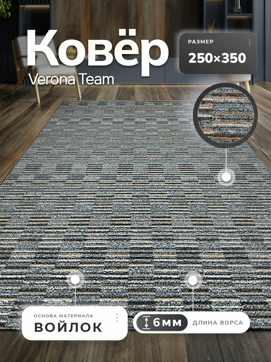 Ковер на пол для комнаты, в гостиную, спальню, кухню, VERONA TEAM, 250х350 см