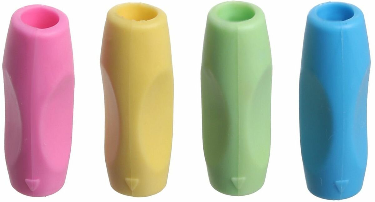 Набор насадок-тренажеров трехгранных для постановки и исправления техники письма на ручку и карандаш, готовим руку к письму, 4 штуки, микс