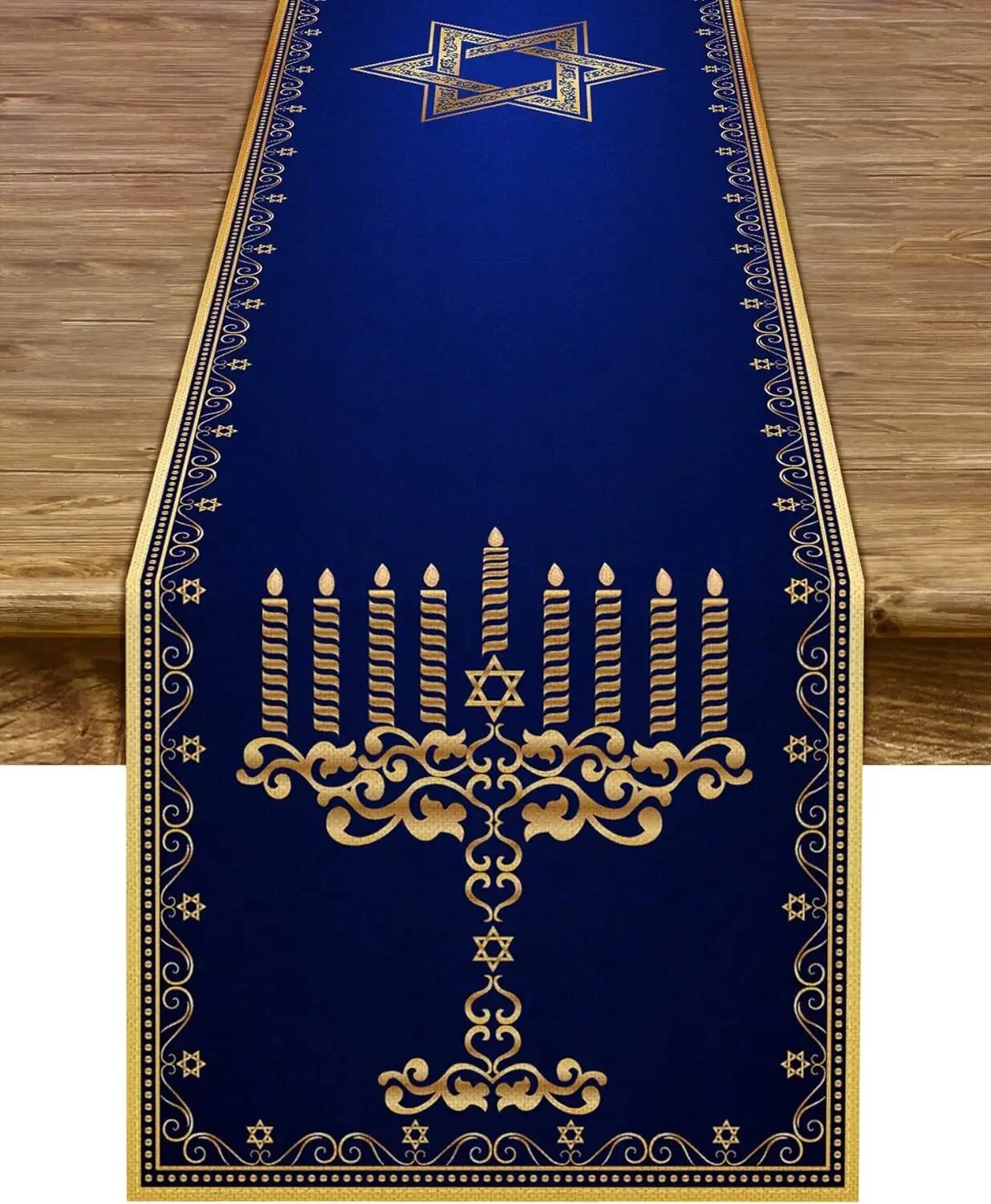 Скатерть для стола синяя с менорой 200x33 см