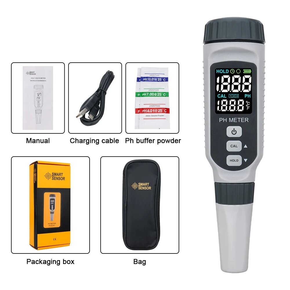 Профессиональный рН-метр в виде ручки, измеритель качества воды, цифровой рН-тестер, ацидиметр, кислотность измеритель перезаряжаемый, батарея, кислотомет