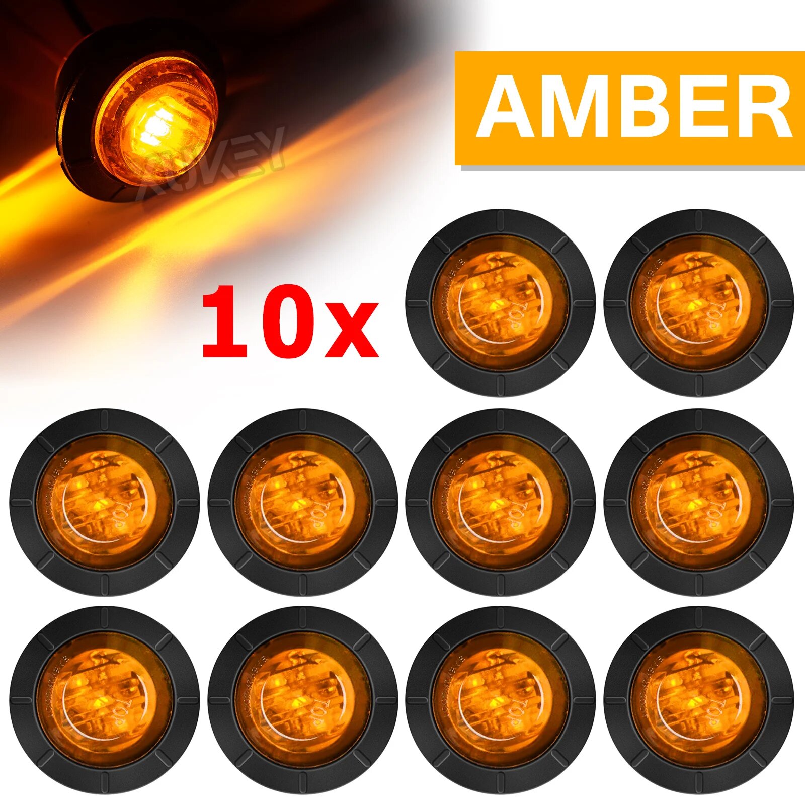 10 шт, 12 В, 24 В, боковой мини-круглый 3/4 дюйма, светодиодный янтарно-желтый габаритный фонарь, грузовик, прицеп, лодка, трактор, ATV, UTV, решетка шасси, сигнальная лампа
