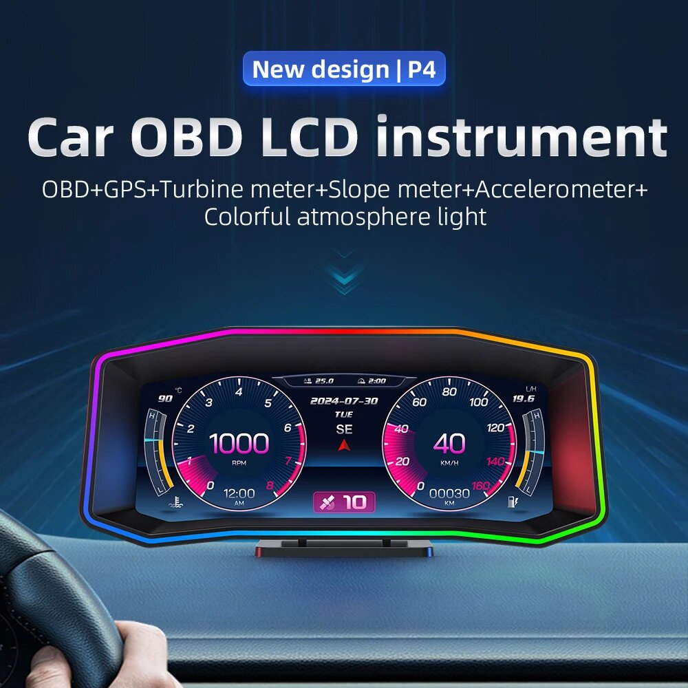 P4 Автомобильный EOBD ЖК-дисплей Проекционный OBD2 GPS Двойная система Проектор Авто Электронный HUD Измеритель наклона Турбина Давление масла Температура выхлопных газов