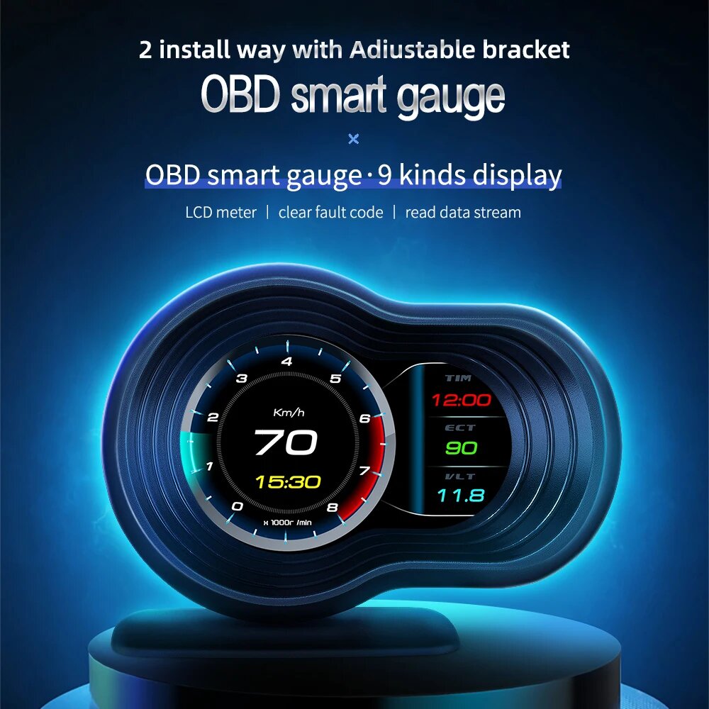 F9-OBD Автомобильный OBD2 GPS HUD Head Up Умный цифровой спидометр Дисплей Измеритель Все в одном Тестер температуры воды и давления топлива