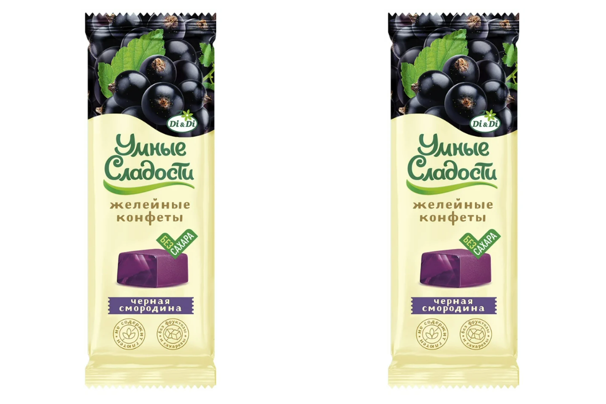 Конфеты Di&Di "Умные сладости", Черная смородина, желейные, без сахара, 90 г, 2 уп