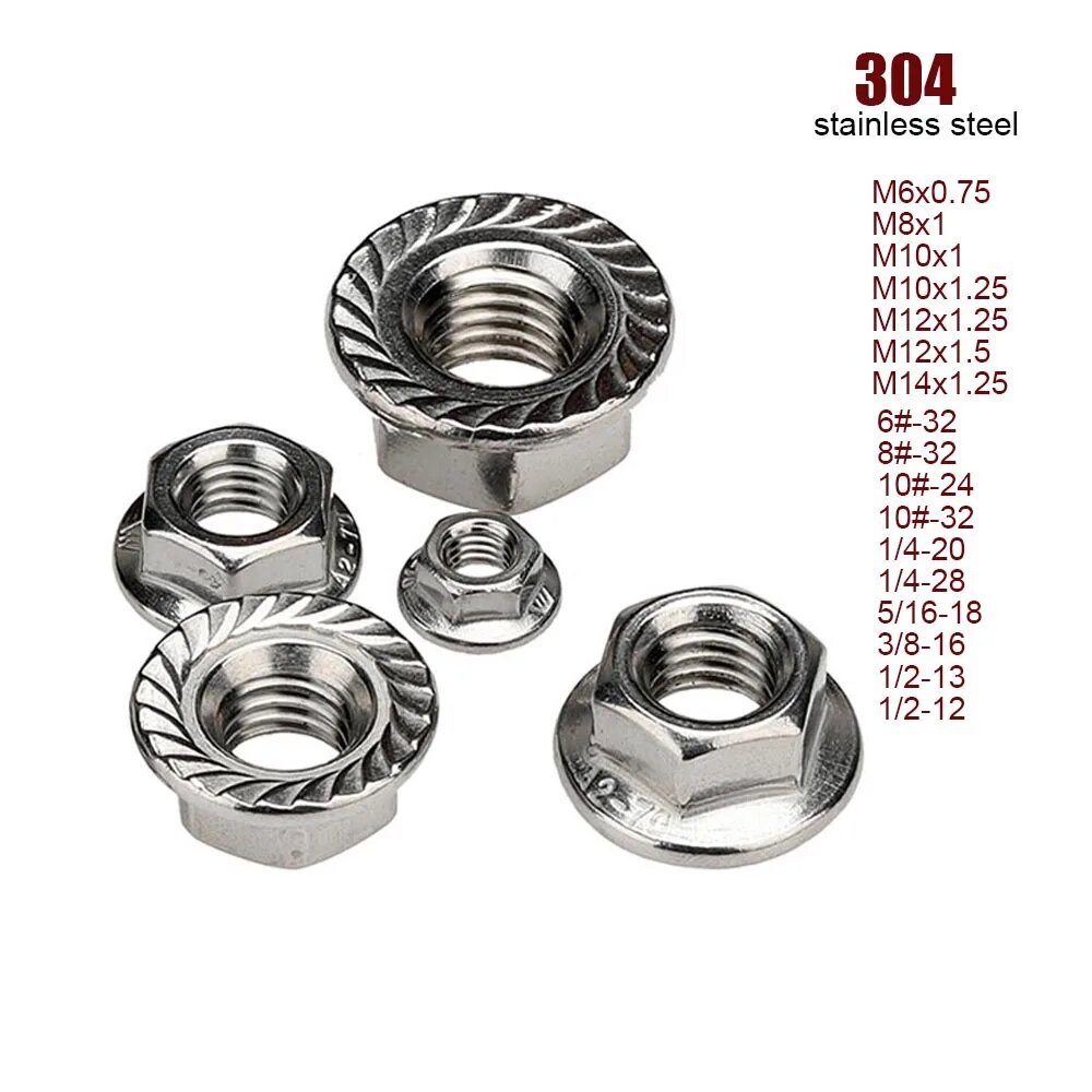 UNC/INF6 # -32 8 # -32 10 # -24 32 1/4-20 28 5/16-18 3/8-16 1/2-13 12 Тонкая резьба M6 M8 M10 M12 M14 Фланцевая гайка из нержавеющей стали 304