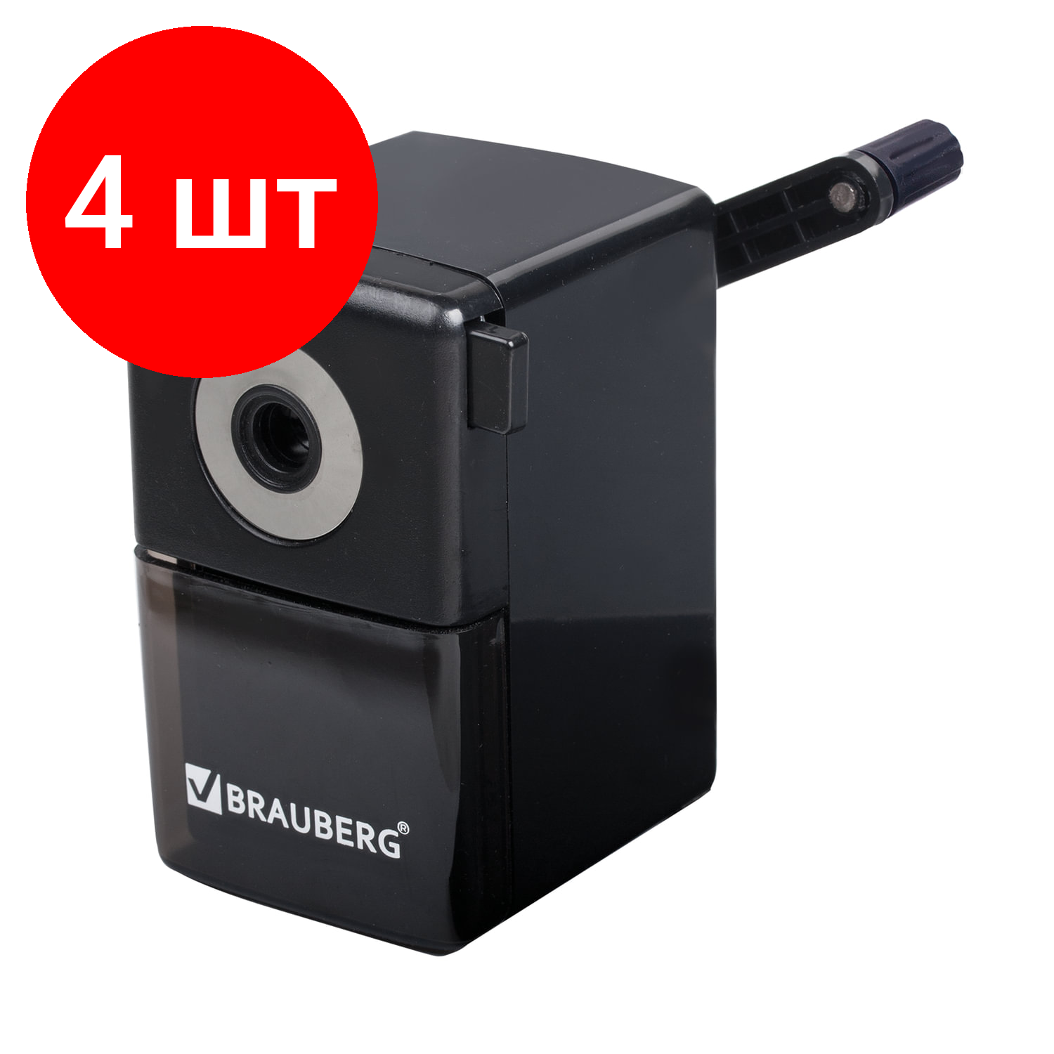Комплект 4 шт, Точилка механическая BRAUBERG "BLACK JACK", крепление к столу, металлический механизм, цвет чёрный, 222516