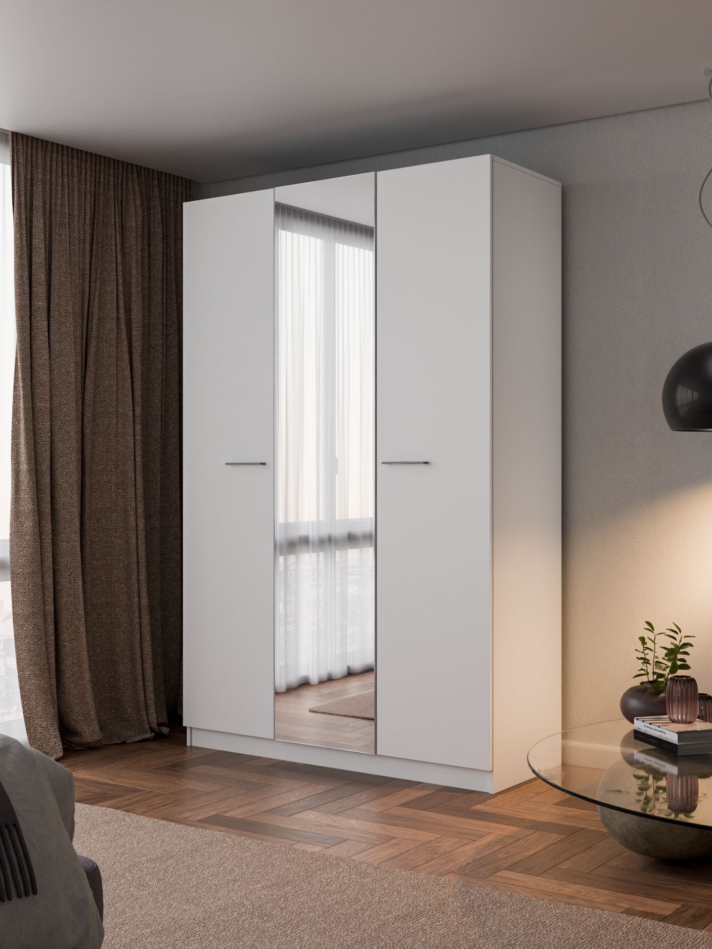 Шкаф распашной Оливия | Корпус ЛДСП Белый| Фасад ЛДСП Белый| Ручка металлическая