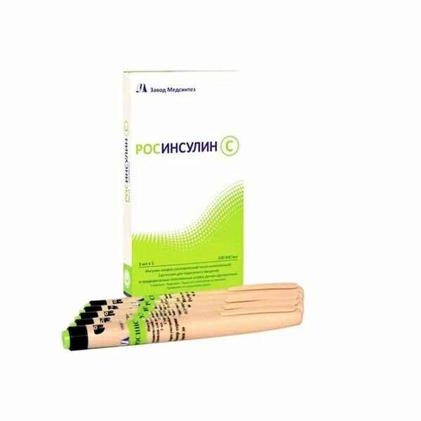Росинсулин С Медсинтез суспензия для п/к введ. картридж в шприц-ручке Росинсулин КомфортПен 100МЕ/мл 3мл 5шт
