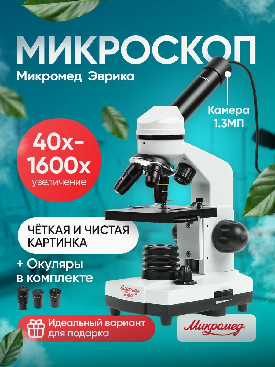 Микроскоп школьный Эврика 40х-1600х (вар. 2) с видеоокуляромМикроскоп школьный Эврика 40х-1600х (вар. 2) с видеоокуляром