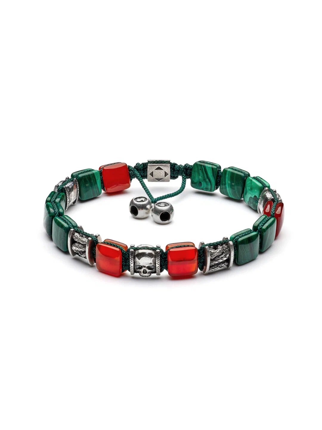 Браслет, серебро, 925 проба, оксидирование, сердолик, малахит