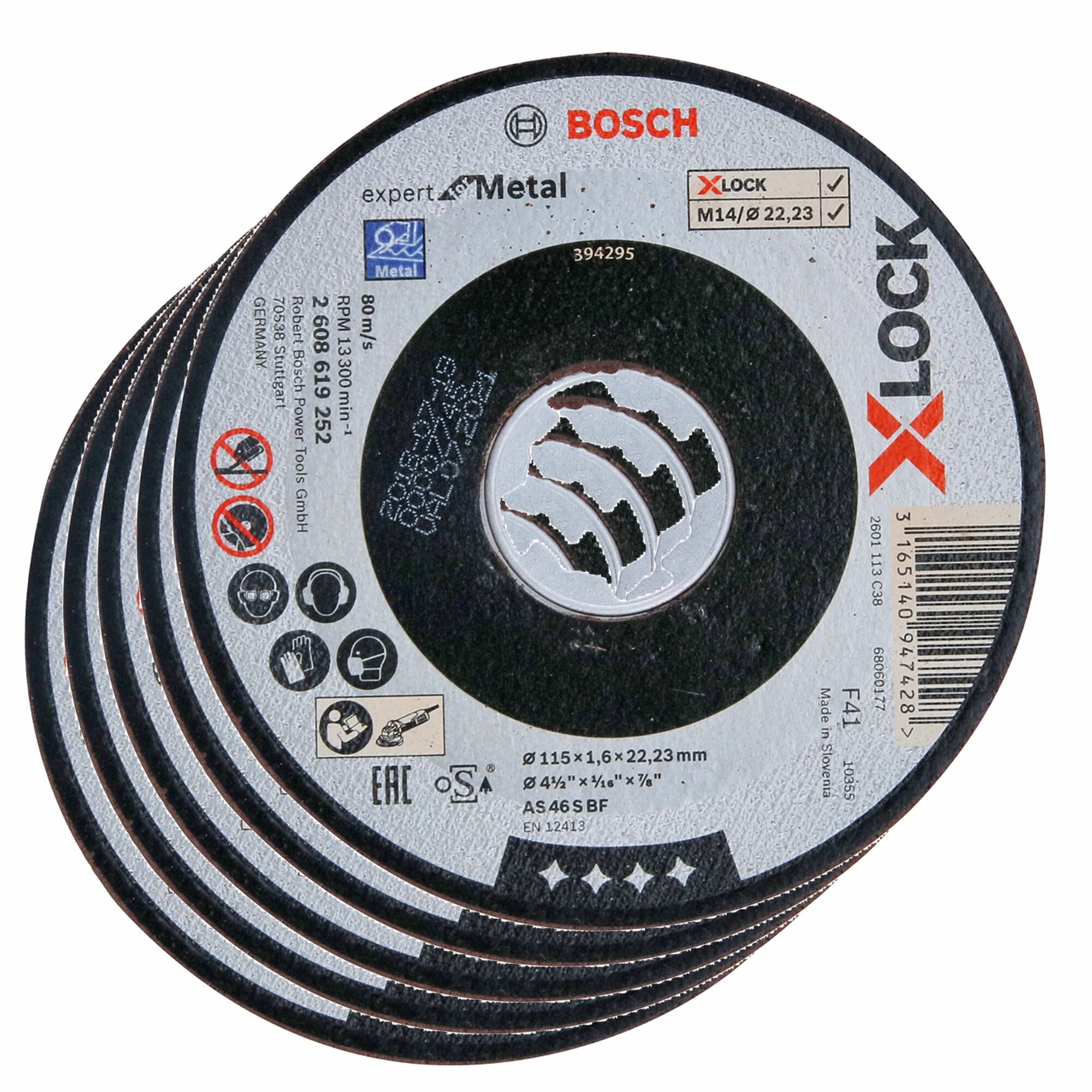 5x Отрезной диск Bocsh X-LOCK Straight Expert по металлу AS 46 S BF 115x22.23x1.6мм