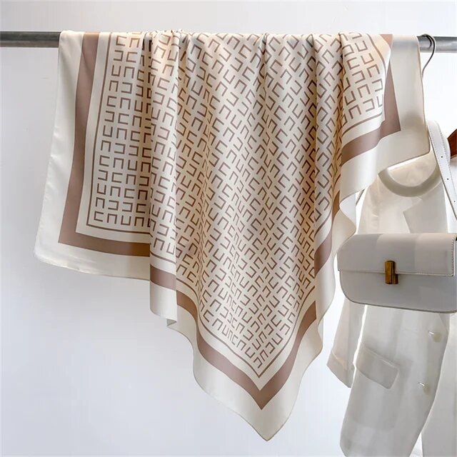 90*90 см квадратный люксовый бренд женский шарф шелковый буквенный принт дизайнерские хиджабы женский шейный платок шарфы повязка на голову бандана