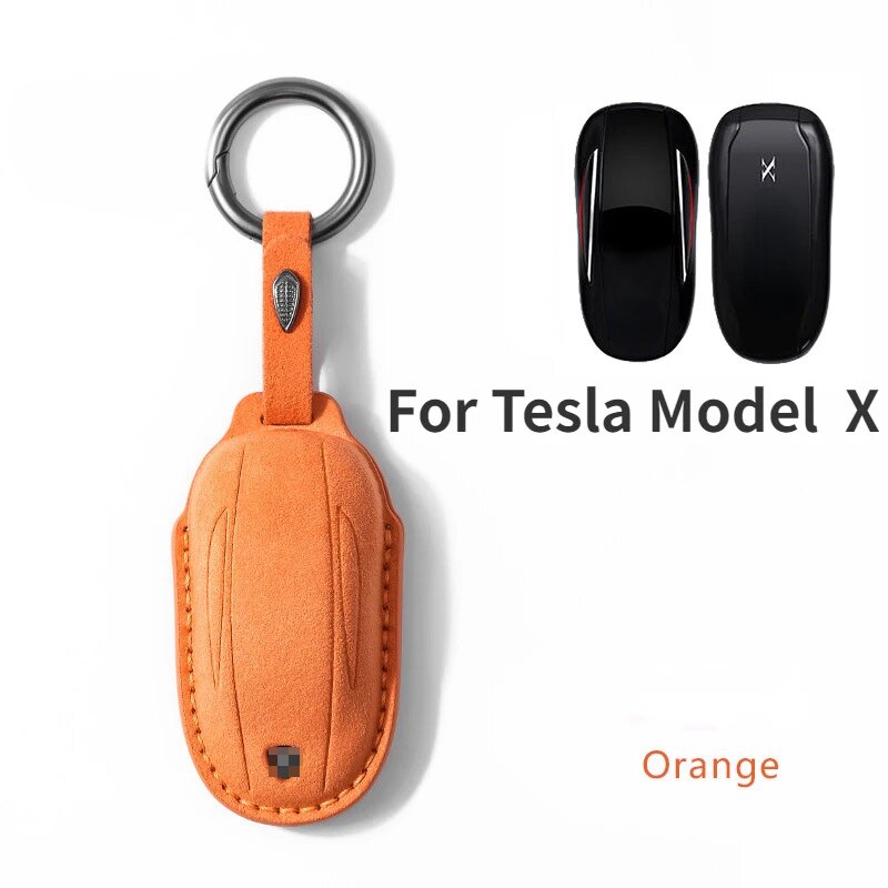 Роскошный замшевый чехол для ключей для автомобиля Tesla Model X S, чехол для ключей от автомобиля, автоаксессуары, дистанционный брелок, замшевые кнопки, защита корпуса orange style X