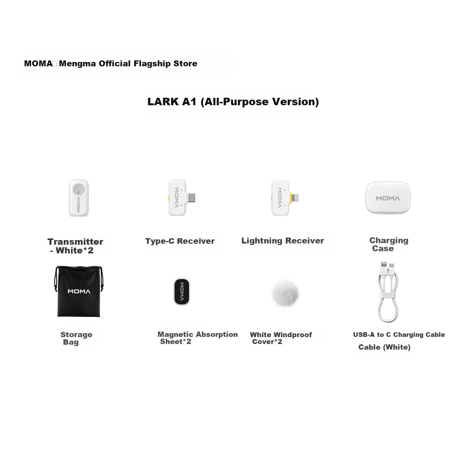 MOMA (MOMA) LARK A1 Dopamine Wireless Lavalier Microphone with National Subsidy, One Drag Two Mammoth Live Noise Reduction Microphone Mini Recording Microphone All-Purpose Version