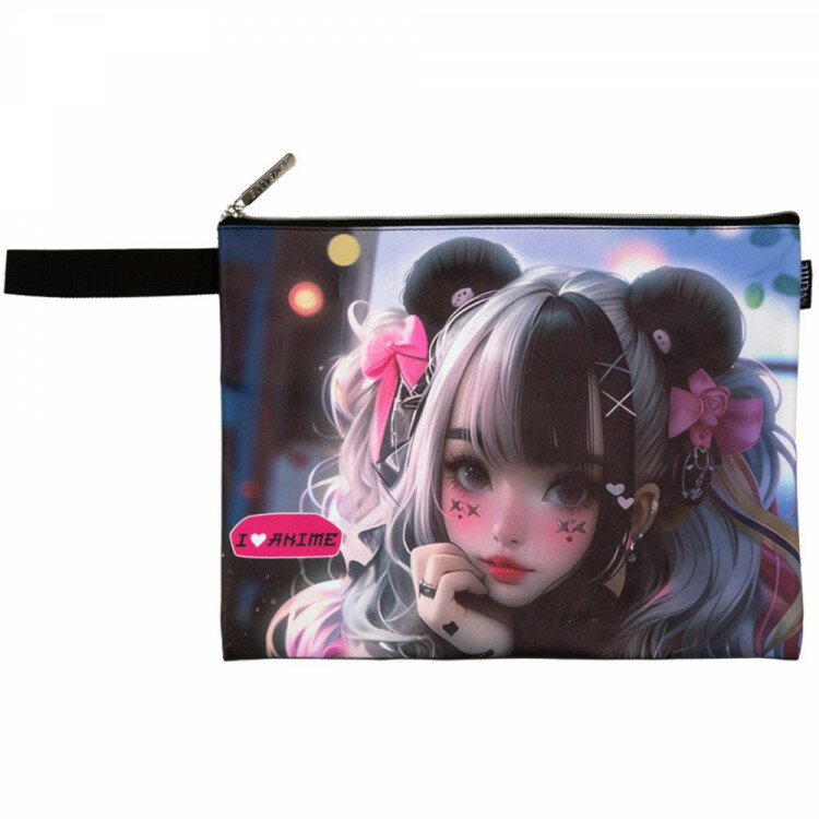 Папка школьная для тетрадей А4 на молнии кожзам (deVENTE) I Love Anime с ручкой арт.8053521