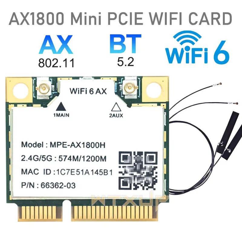 WTXUP Беспроводная сетевая карта WiFi6 Mini PCI-E Bluetooth 5.2