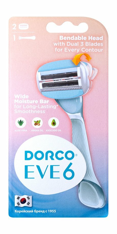 Dorco Eve 6 3 Pus 3 Blade System Razor, Cтанок для бритья c 2 сменными кассетами, 68гр