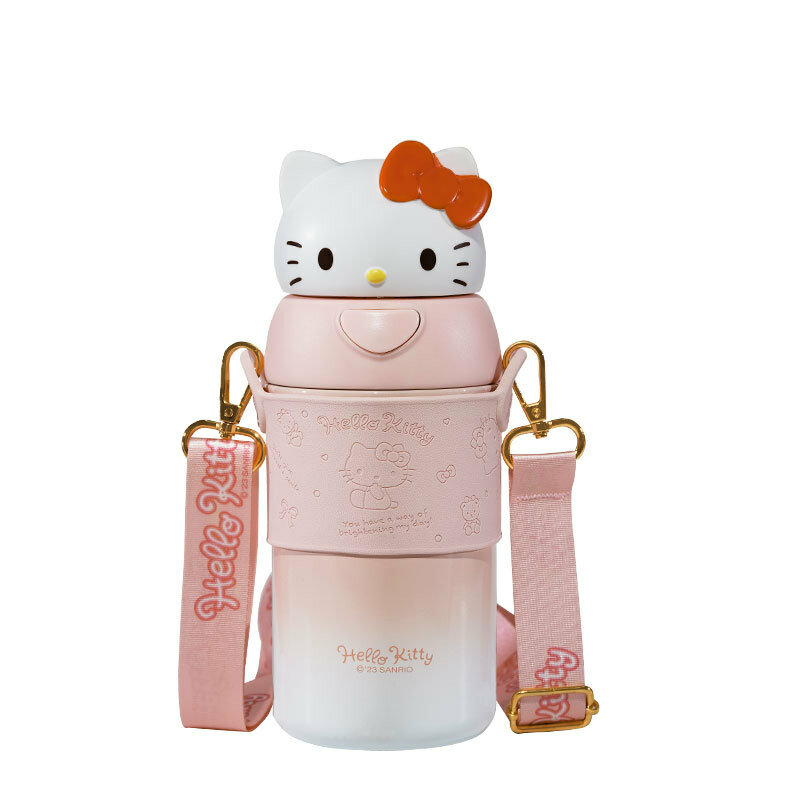 Термокружка Sanrio Hello Kitty с рисунком из мультфильма, изысканная офисная кофейная чашка из нержавеющей стали для девочек, милая двойная кружка для питья