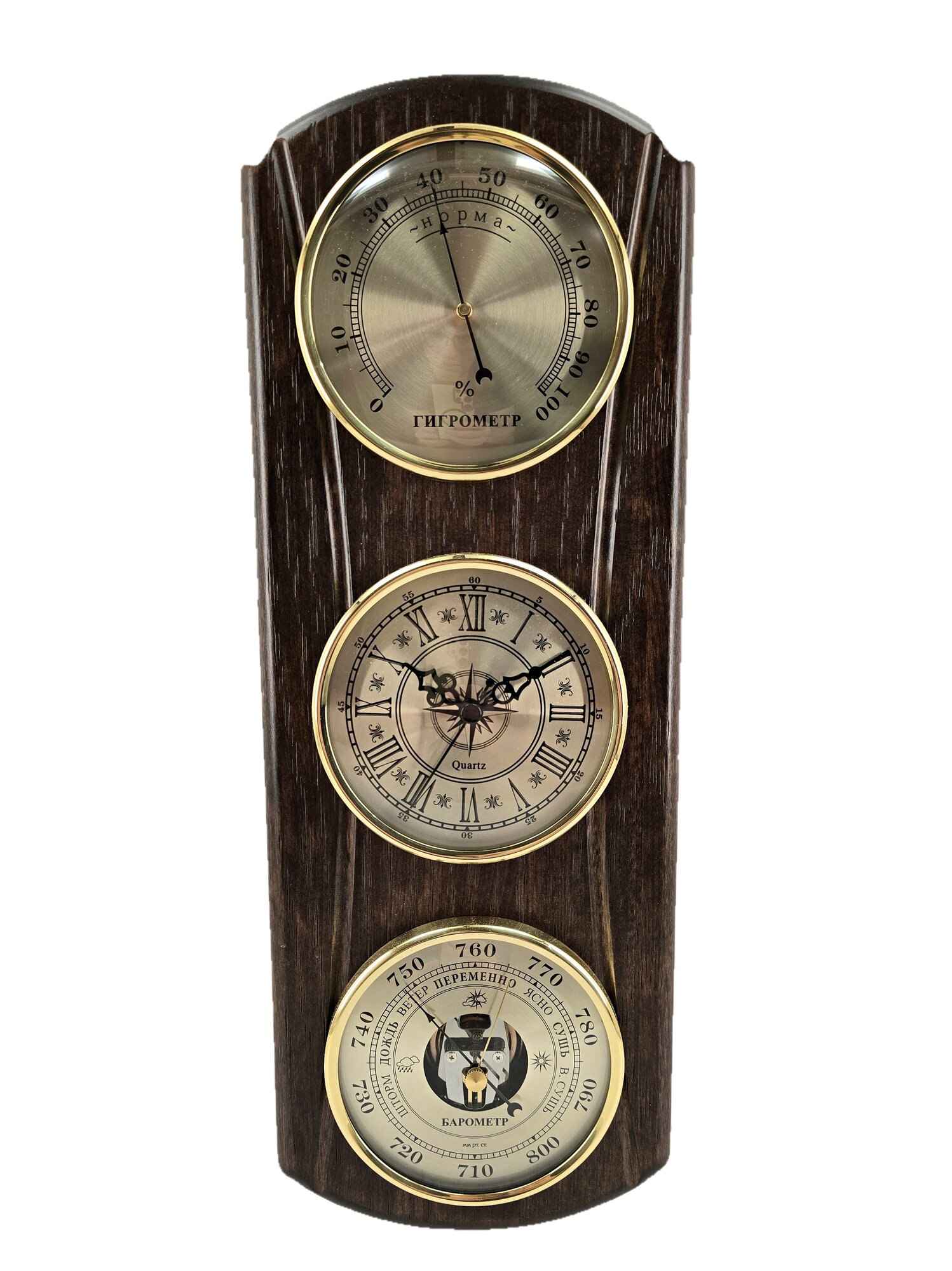 Метеостанция настенная с часами механическая домашняя барометр гигрометр смич БМ60 часы размер 15х41см