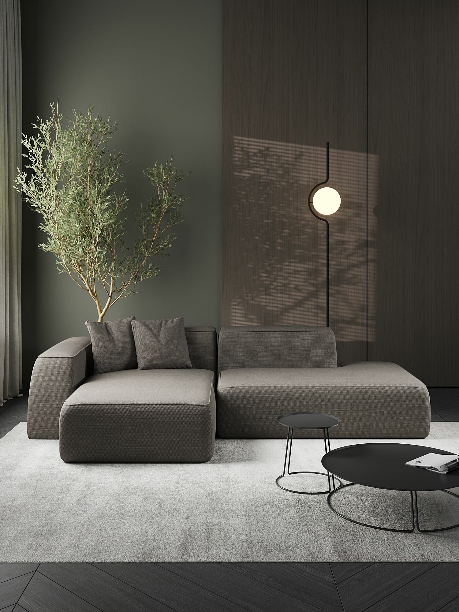 Альтхоум угловой модульный диван 235х140х70 см. COSMO 2 Corner-COMPACT серый, рогожка