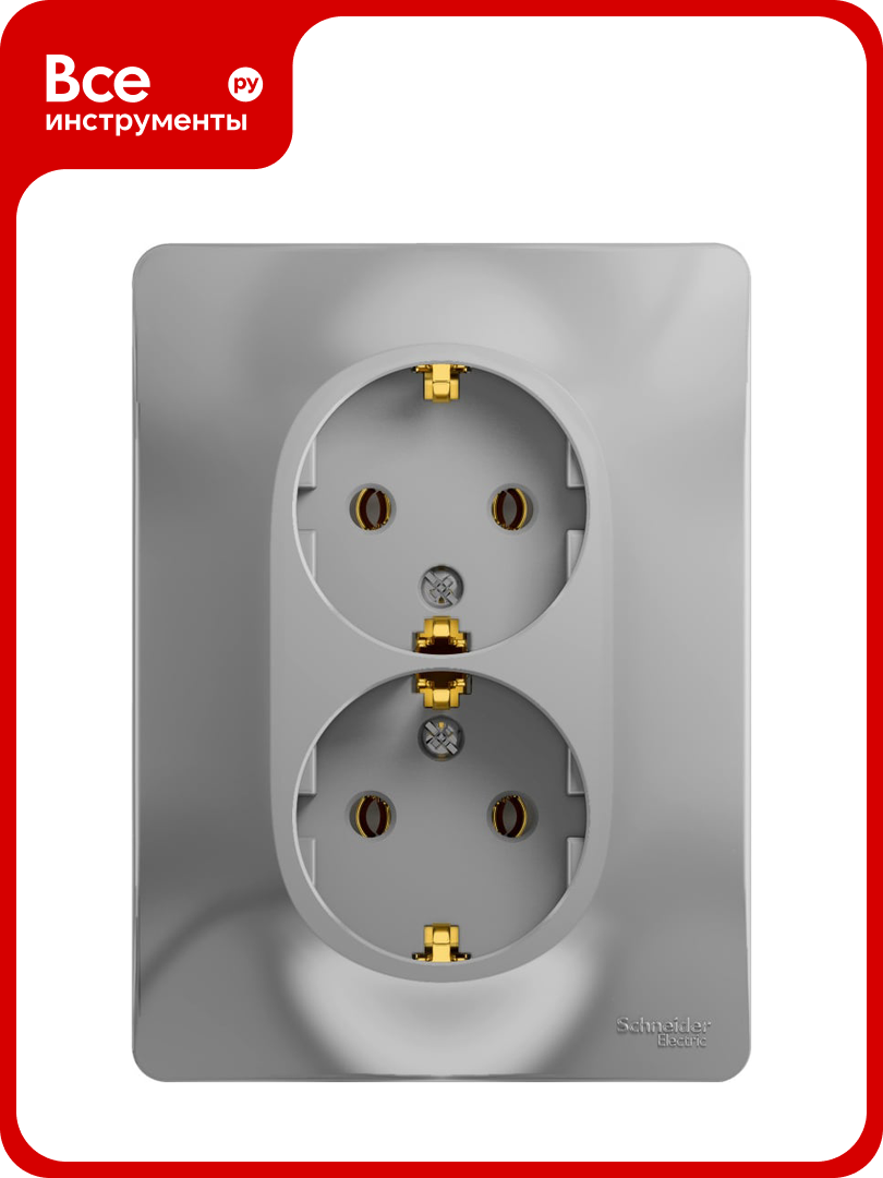 Розетка, Systeme, Systeme Electric (Schneider Electric) GLOSSA двойная с заземлением, 16А, алюминий GSL000324, (ранее