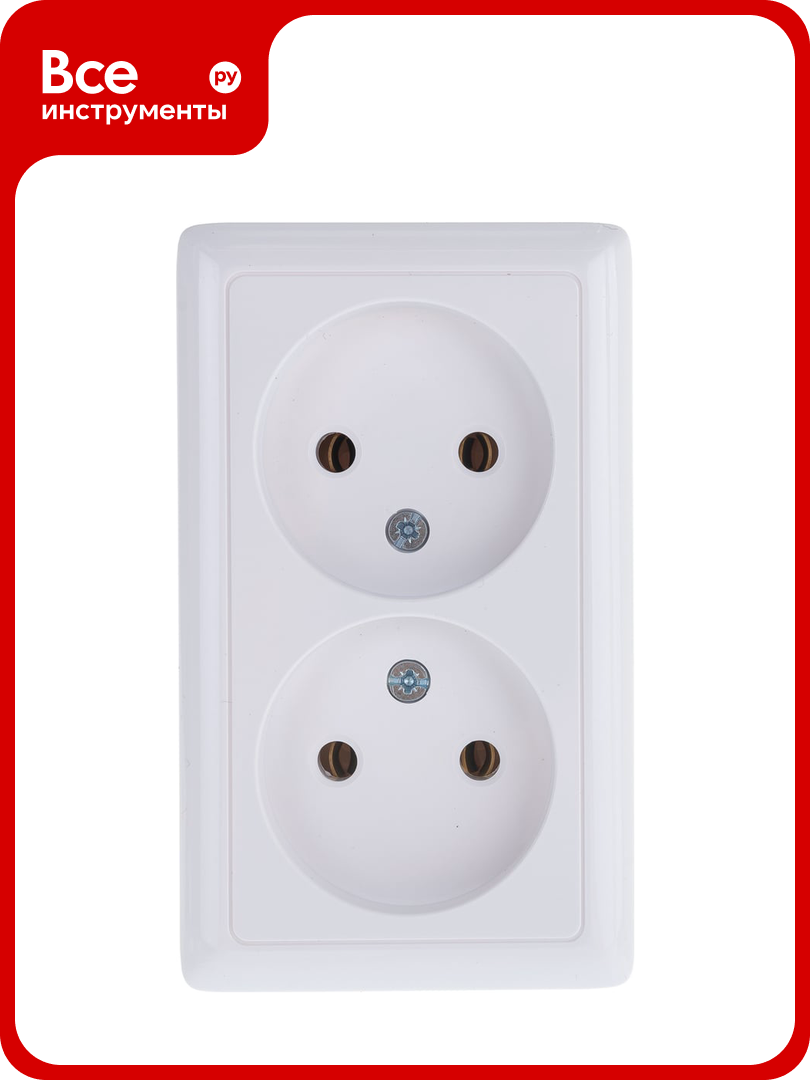 Двойная розетка Systeme Electric ХИТ, О/У, без заземления, без шторок, белый RA16-237-B