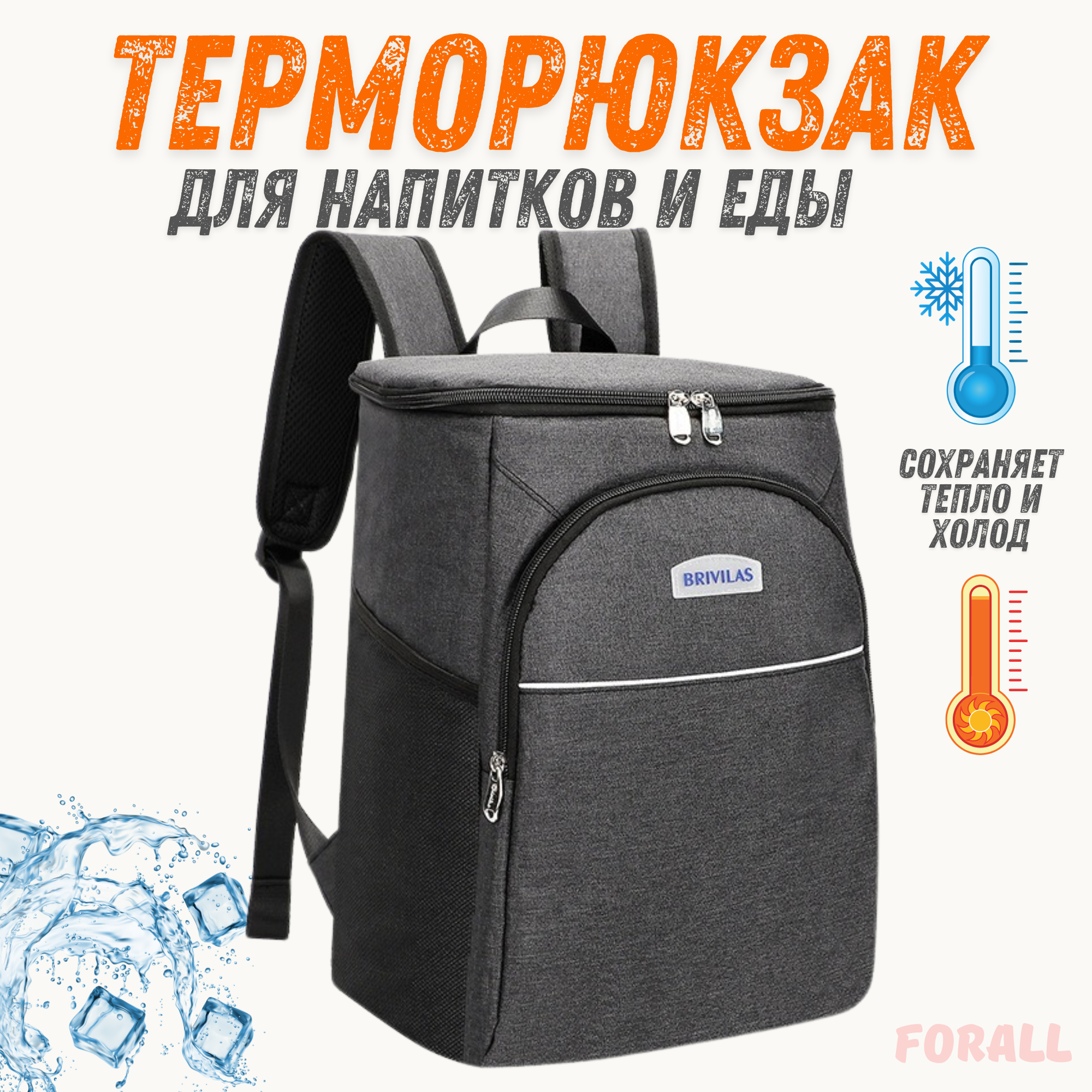 Термосумка рюкзак холодильник Forall 18 литров для пикника черная