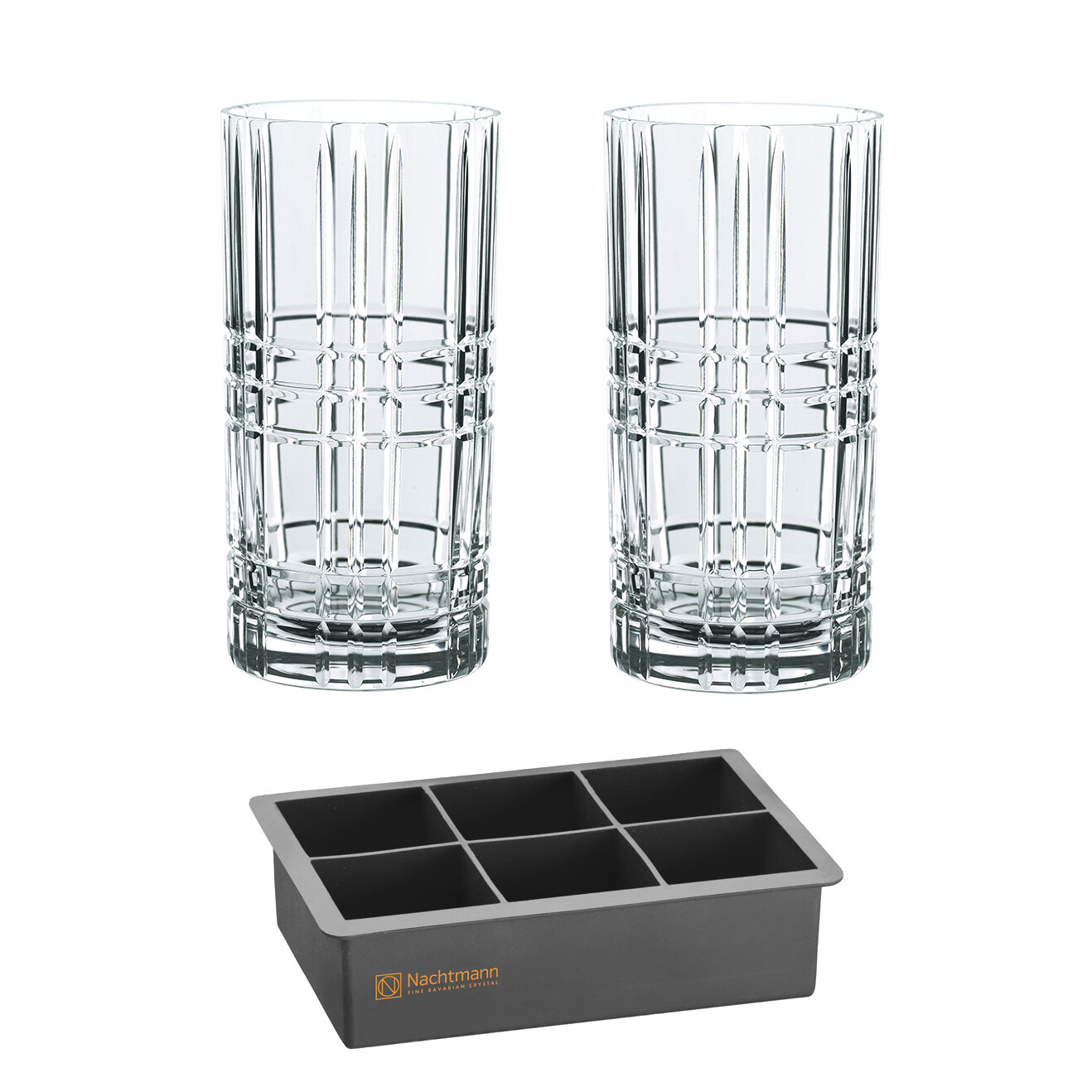 Набор Nachtmann Square Ice Cube: стаканы высокие 2шт и емкость для льда