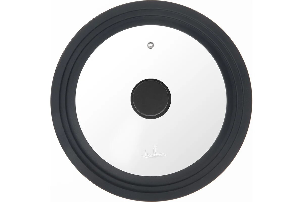 HomeQueen Крышка стеклянная универсальная с силиконовым ободом Мульти, черная, D24/26/28см