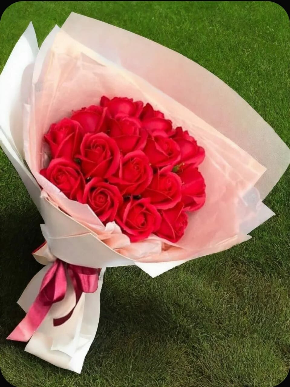 Букет из мыльных роз "Навсегда!", 30см, цвет красный, 15 роз