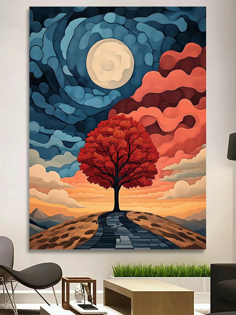 Картина / дерево, картина на холсте, пейзаж, 50х70 см.