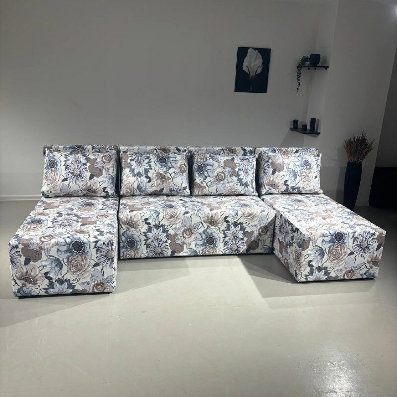 Диван, Диван-кровать Олимп П-образный угловой, серо-бежевый(аура), механизм еврокнижка, 262х122х82 см