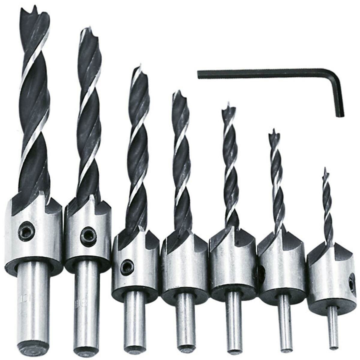 GR 7 шт. 3-10 мм потайные сверла по дереву, набор из быстрорежущей стали с тремя вершинами