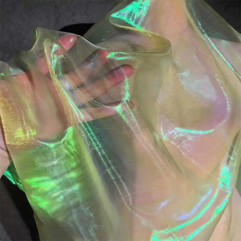 Лазерная переливающаяся сетчатая ткань из органзы, полиэстер/акрил, 50 см Gradual yellow