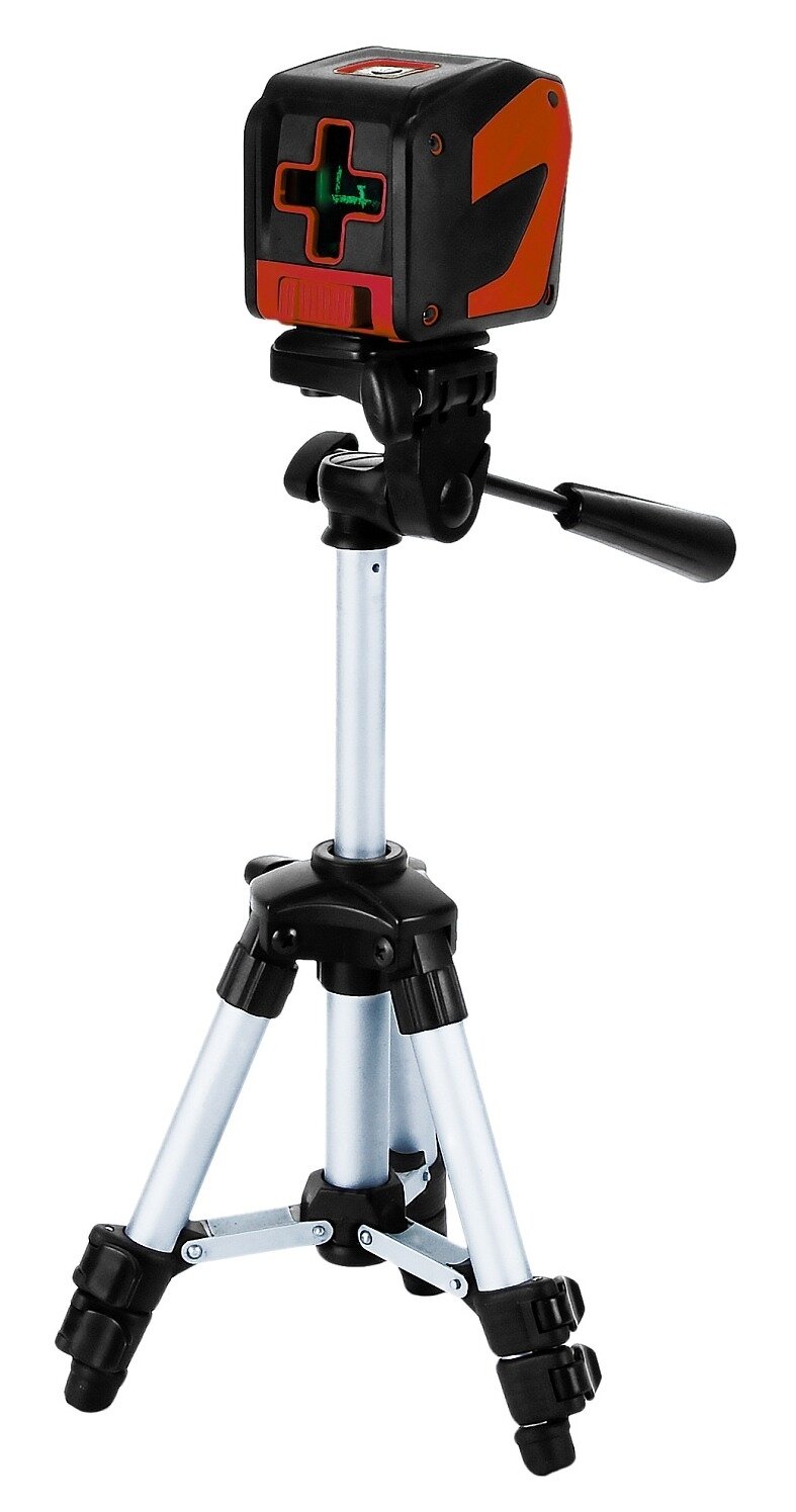 Лазерный уровень Elitech / Элитек ЛН 7-ЗЕЛ + штатив, батарейки АА, 2 зеленых луча, 25м, ±0.3мм/м, IP54 / нивелир
