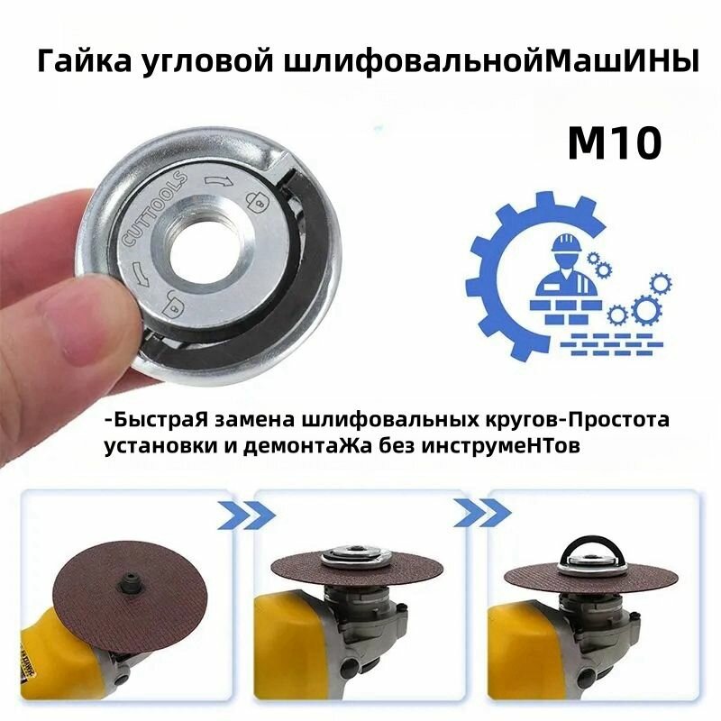 Быстрозажимная гайка M10 для УШМ, стопорная фланцевая насадка для угловых шлифовальных машин, быстрая смена круга без ключа