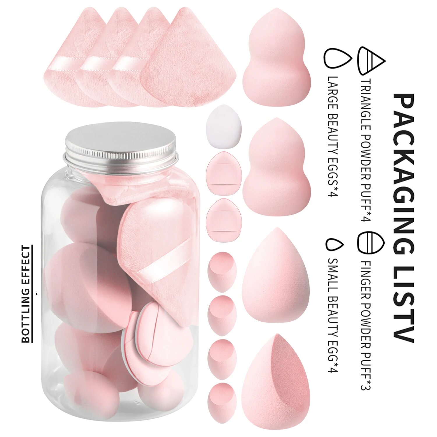 Пуховки для макияжа Pink, 15 шт.