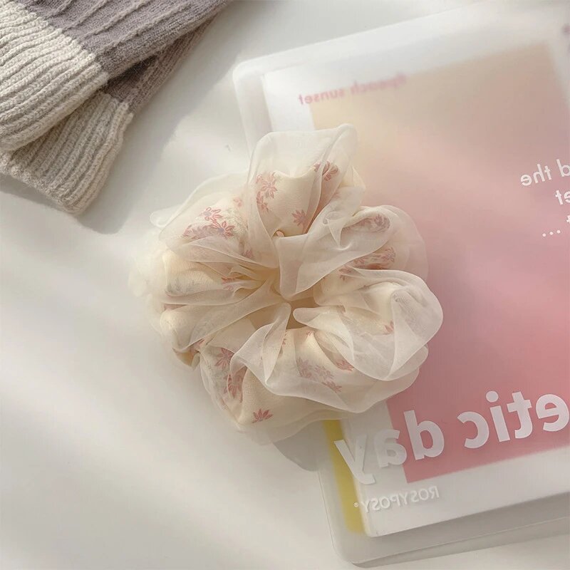 Резинка для волос оргаза с цветком, L Beige