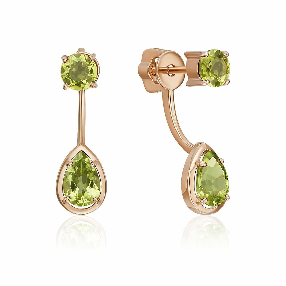 Серьги, красное золото, 585 проба, хризолит