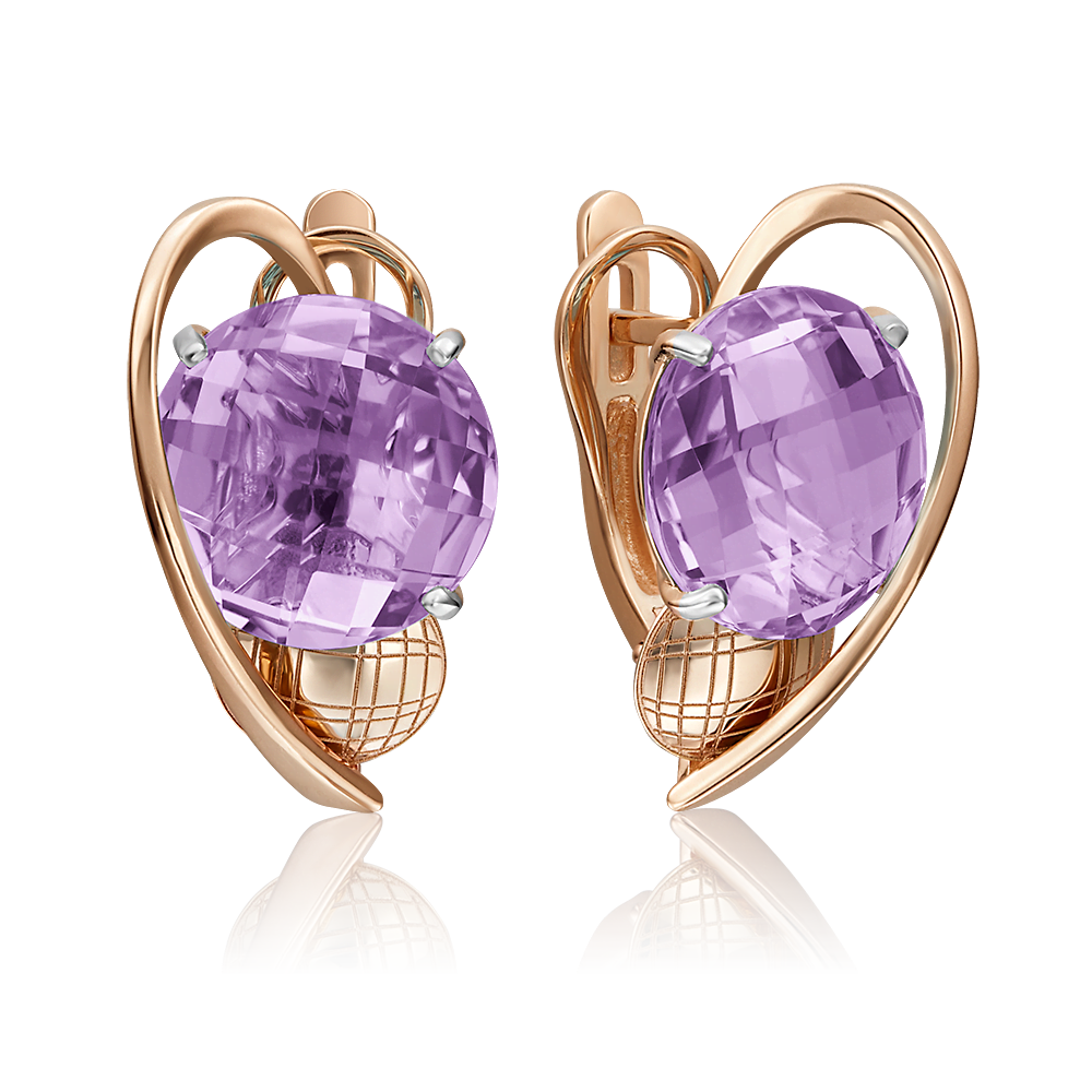 Серьги, красное золото, 585 проба, аметист